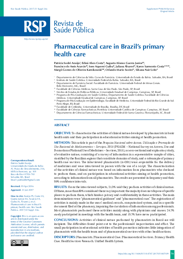 (PDF) Pharmaceutical care in Brazil's primary health care