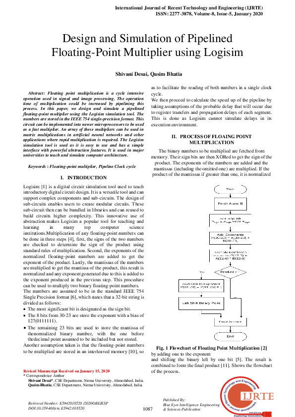 Pdf Design And Simulation Of Pipelined Floating Point Multiplier Using Logisim 