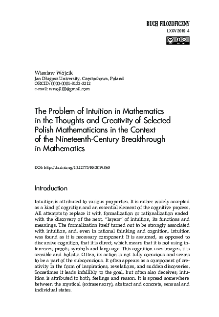 (PDF) The Problem of Intuition in Mathematics in the Thoughts and ...