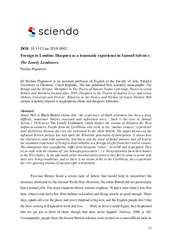 (PDF) Foreign in London: Diaspora as a traumatic experience in Samuel ...