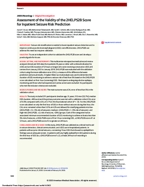 (PDF) Assessment of the Validity of the 2HELPS2B Score for Inpatient ...