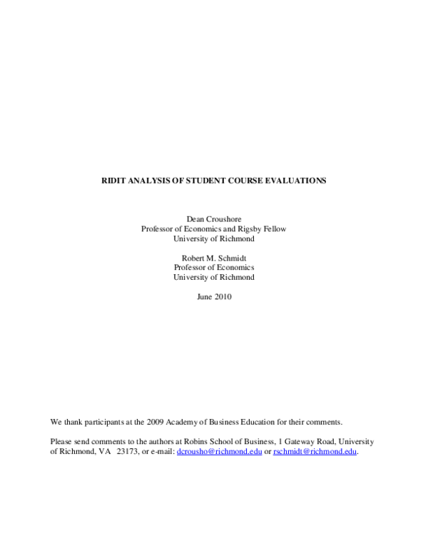(PDF) Ridit Analysis of Student Course Evaluations