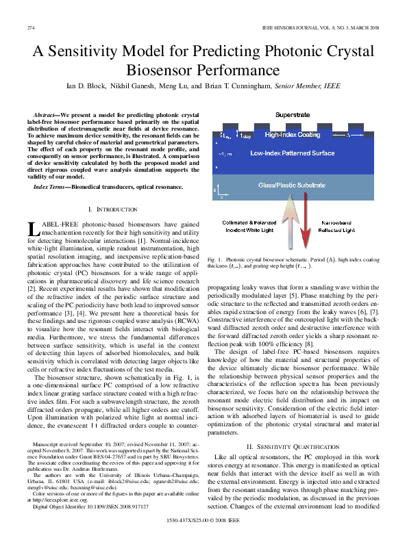 (PDF) A Sensitivity Model for Predicting Photonic Crystal Biosensor Performance
