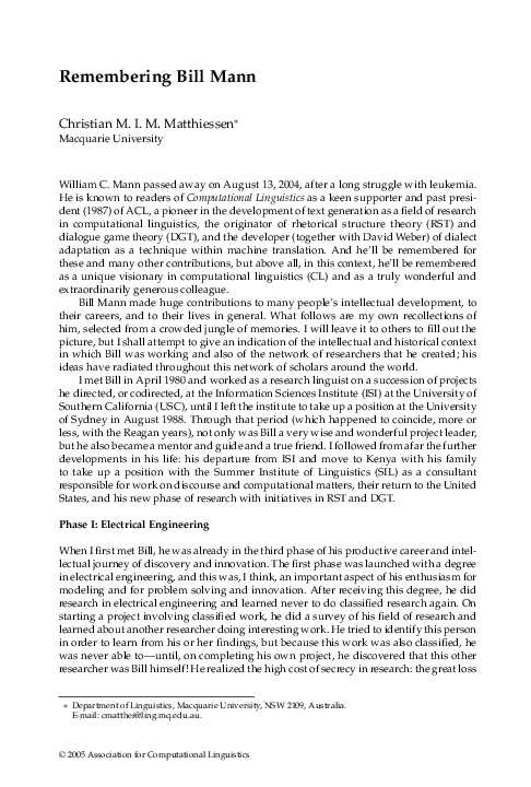 (PDF) Remembering Bill Mann
