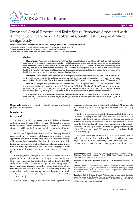 Pdf Premarital Sexual Practice And Risky Sexual Behaviors Associated