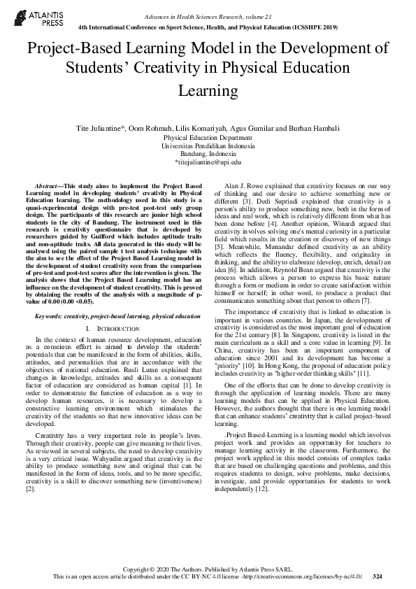 (PDF) Project-Based Learning Model in the Development of Students’ Creativity in Physical ...