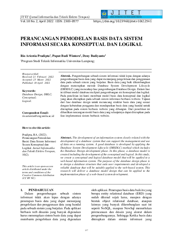 (PDF) Perancangan Pemodelan Basis Data Sistem Informasi Secara ...