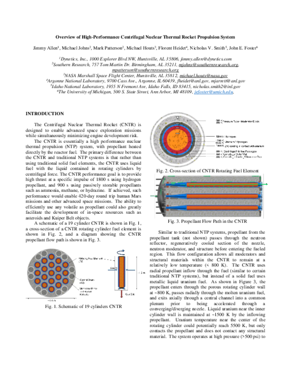 (PDF) Overview of High-Performance Centrifugal Nuclear Thermal Rocket ...