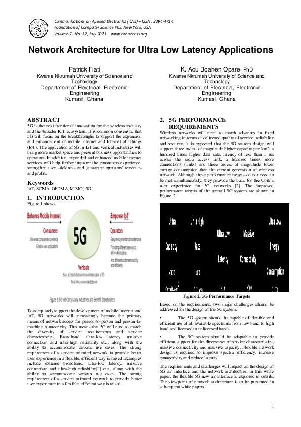 Pdf Network Architecture For Ultra Low Latency Applications