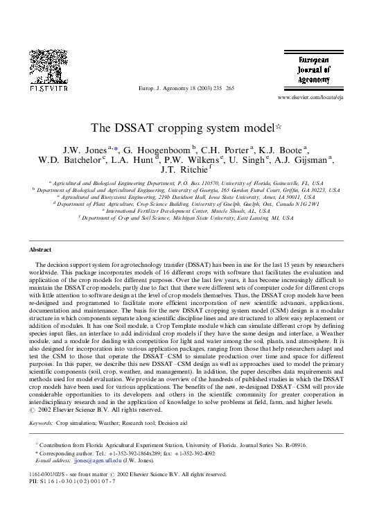 (PDF) The DSSAT cropping system model