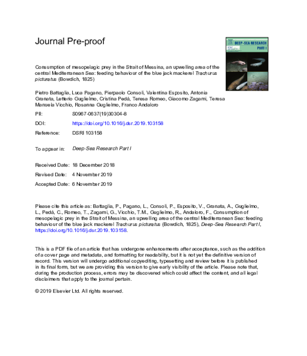 (PDF) Consumption of mesopelagic prey in the Strait of Messina, an ...