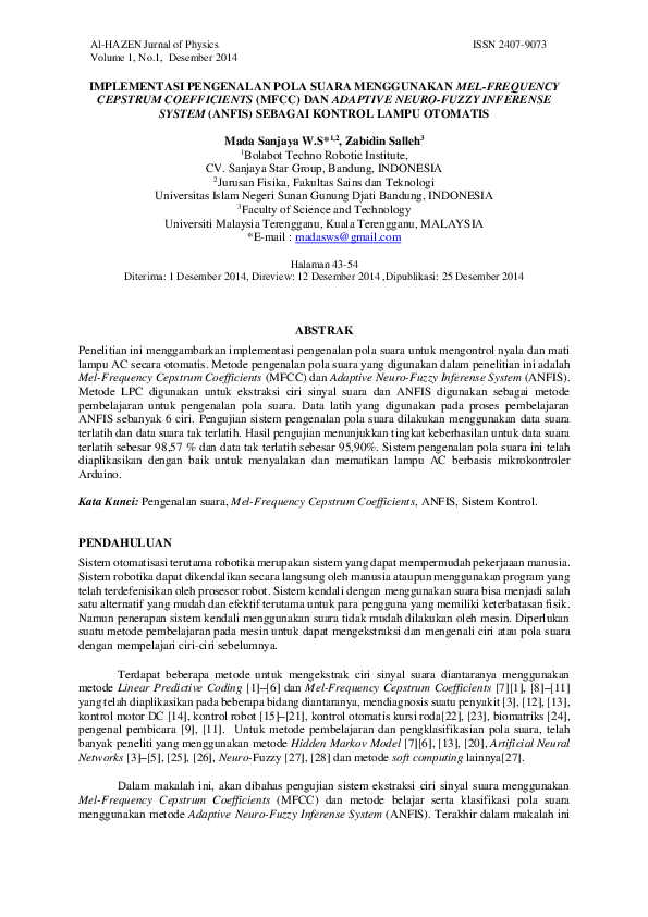 (PDF) Implementasi Pengenalan Pola Suara Menggunakan Mel-Frequency ...
