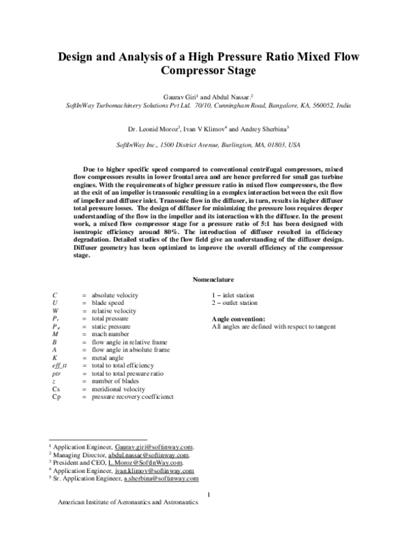 (PDF) Design and Analysis of a High Pressure Ratio Mixed Flow ...