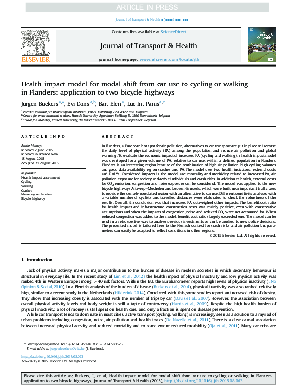 (PDF) Health impact model for modal shift from car use to cycling or ...