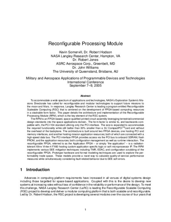 (PDF) Reconfigurable Processing Module | Robert Hodson - Academia.edu