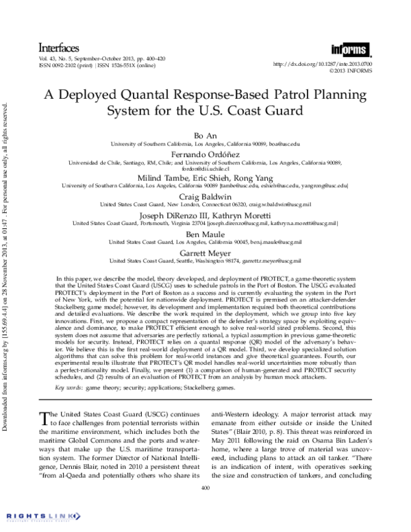 (PDF) A Deployed Quantal Response-Based Patrol Planning System for the ...