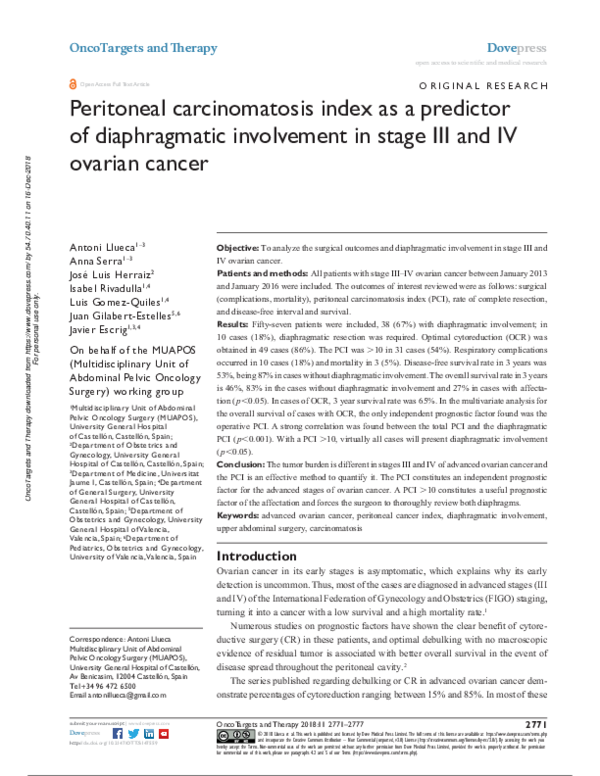 (PDF) Peritoneal carcinomatosis index as a predictor of diaphragmatic ...