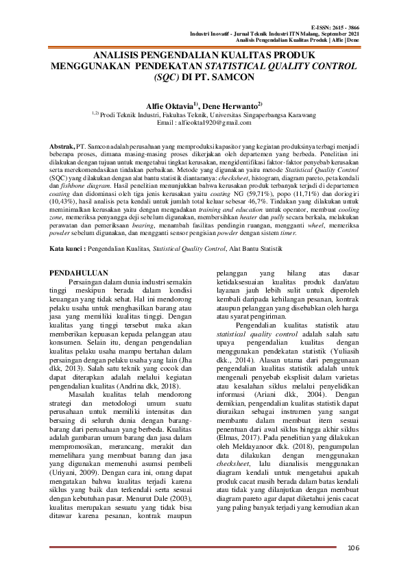 (PDF) Analisis Pengendalian Kualitas Produk Menggunakan Pendekatan ...