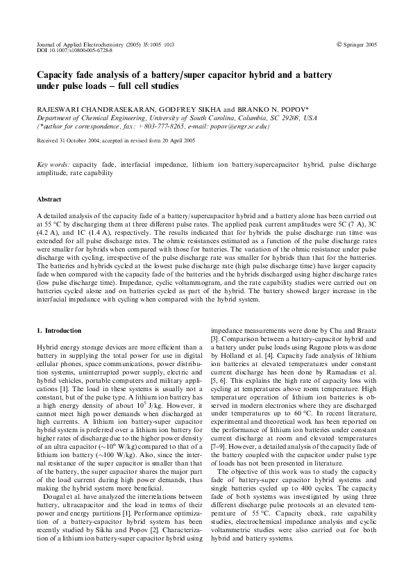 (PDF) Capacity Fade Analysis of a Battery/Super Capacitor Hybrid and a ...