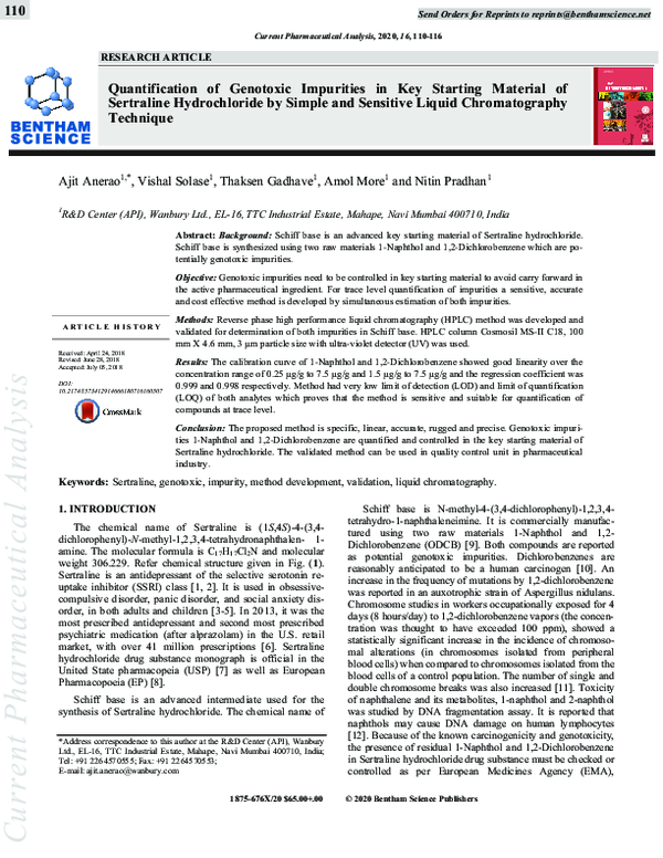 (PDF) Quantification of Genotoxic Impurities in Key Starting Material ...