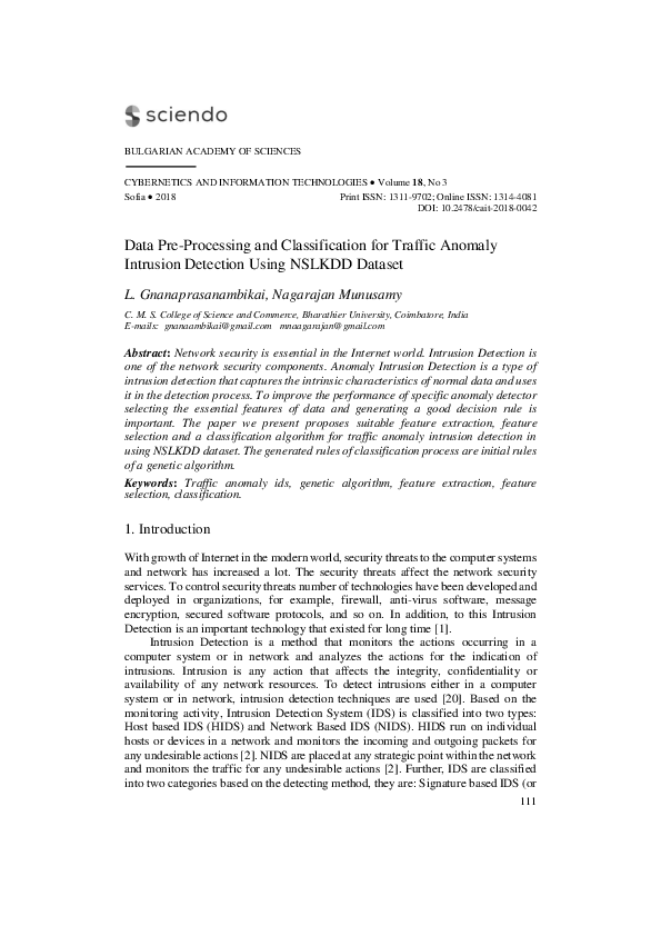 Pdf Data Pre Processing And Classification For Traffic Anomaly