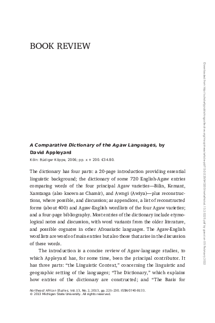 (PDF) A Comparative Dictionary of the Agaw Languages