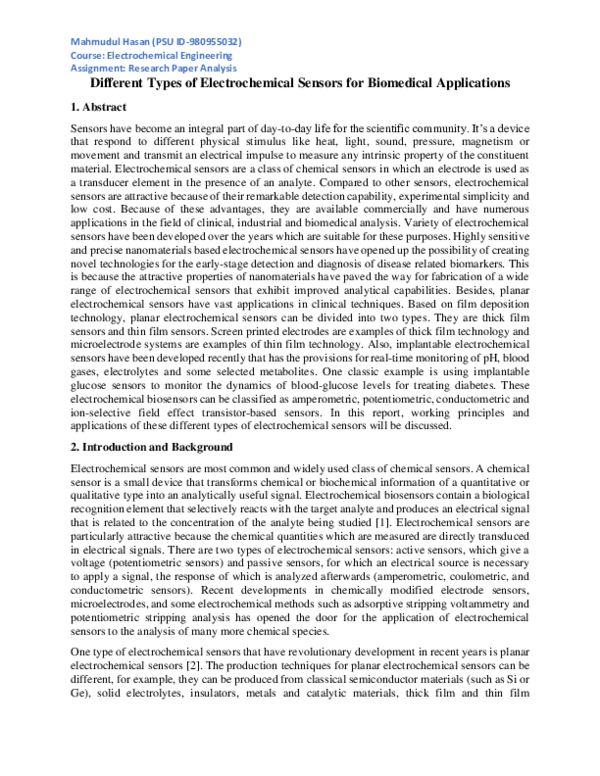 (PDF) Different Types of Electrochemical Sensors for Biomedical ...