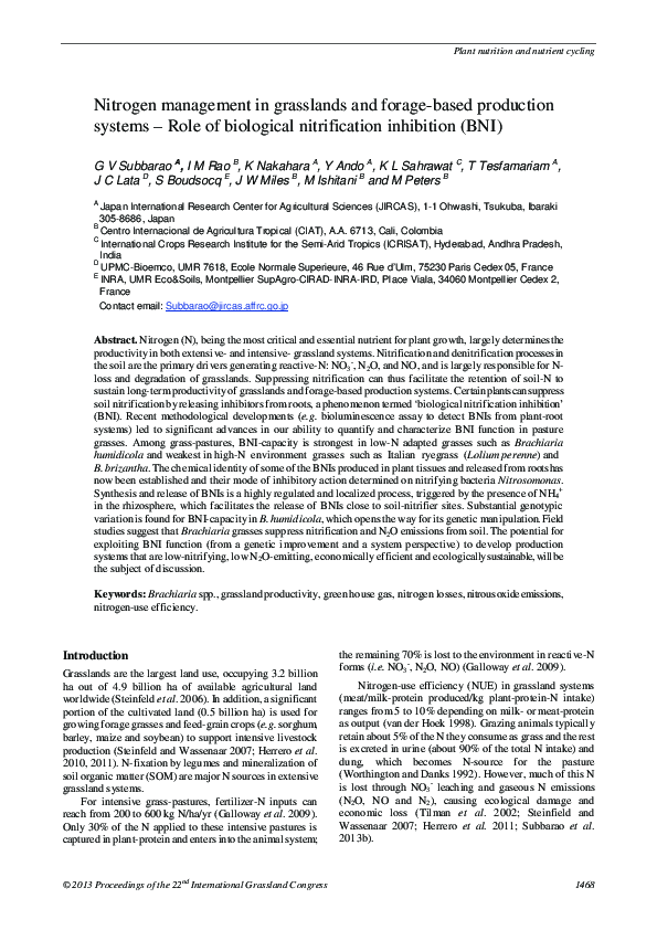 (PDF) Nitrogen management in grasslands and forage-based production systems – Role of biological ...