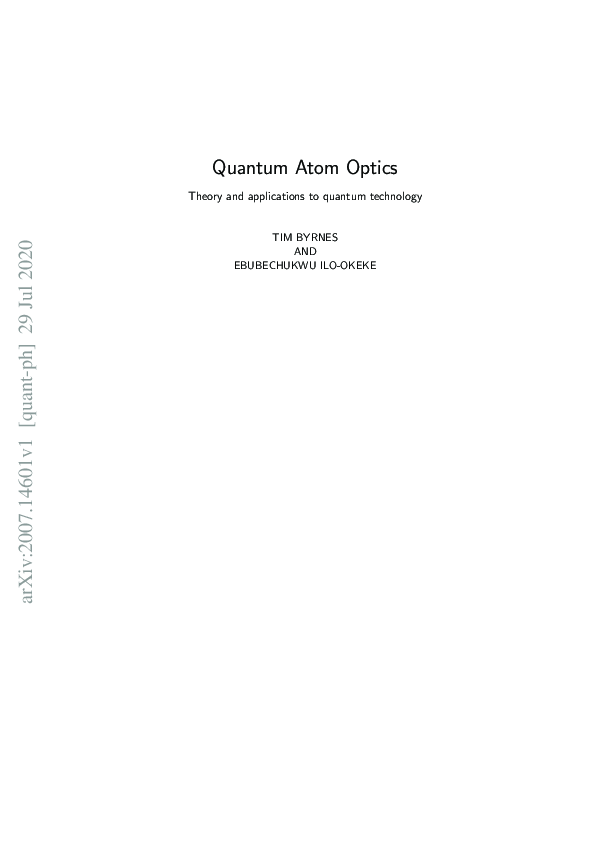 (PDF) Quantum Atom Optics: Theory and Applications to Quantum Technology