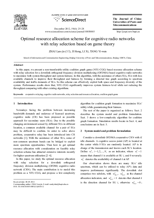 Pdf Optimal Resource Allocation Scheme For Cognitive Radio Networks With Relay Selection Based