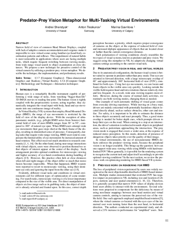 (PDF) Predator-prey vision metaphor for multi-tasking virtual environments