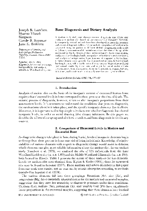 (PDF) Bone diagenesis and dietary analysis