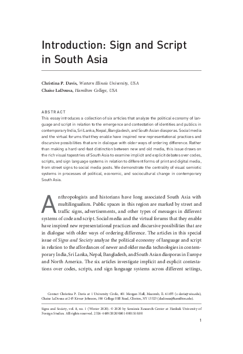(PDF) Introduction: Sign and Script in South Asia | Christina Davis ...