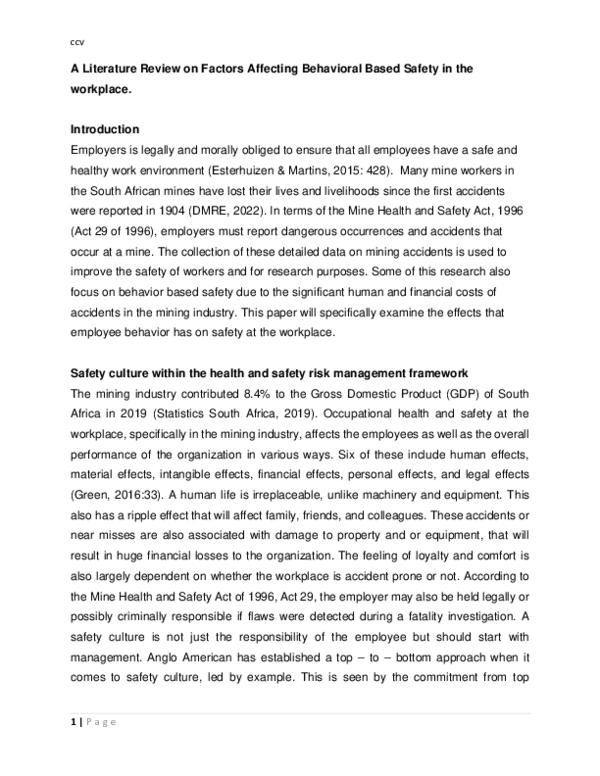 (PDF) A Literature Review on Factors Affecting Behavioral Based Safety ...
