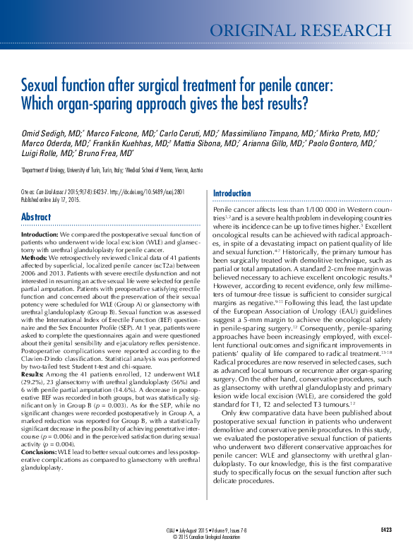 (PDF) Sexual function after surgical treatment for penile cancer: Which ...