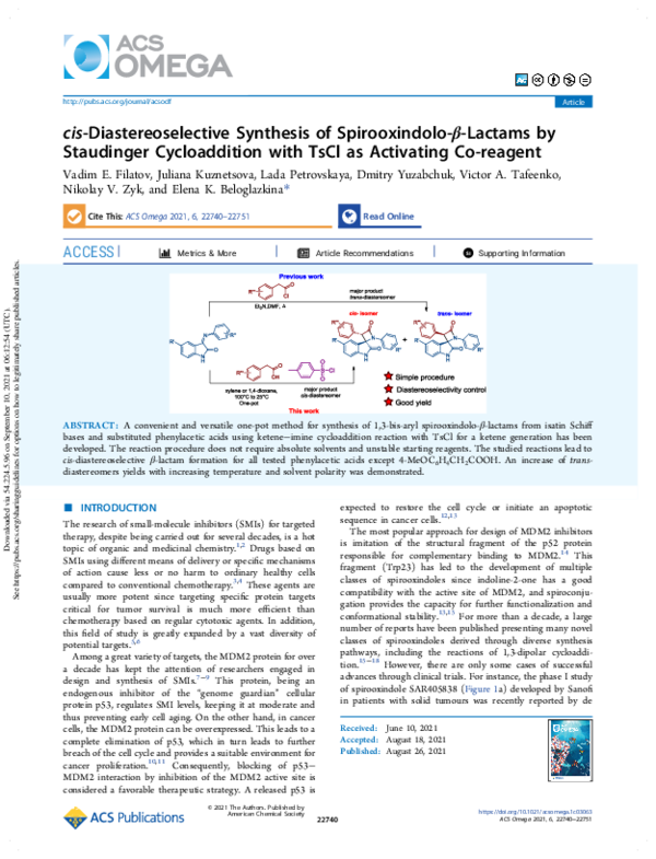(PDF) cis-Diastereoselective Synthesis of Spirooxindolo-β-Lactams by ...