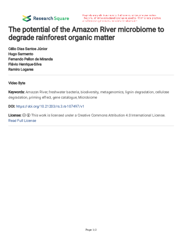 (PDF) The potential of the Amazon River microbiome to degrade ...