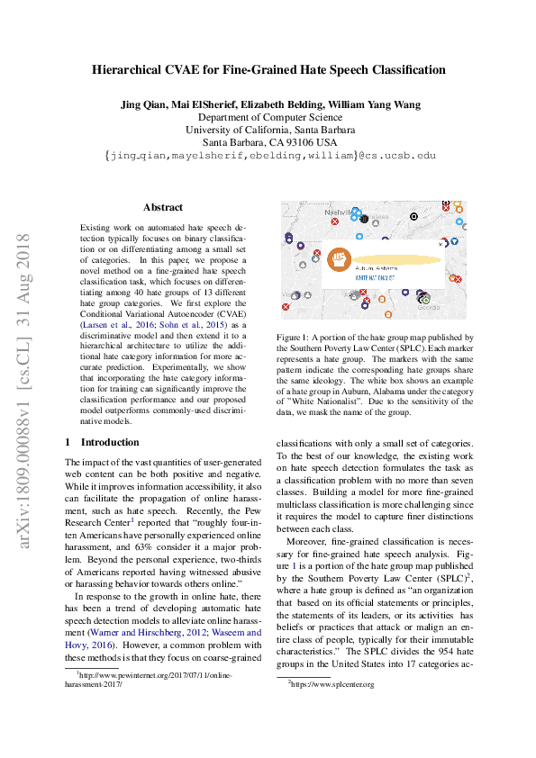 (PDF) Hierarchical CVAE for Fine-Grained Hate Speech Classification