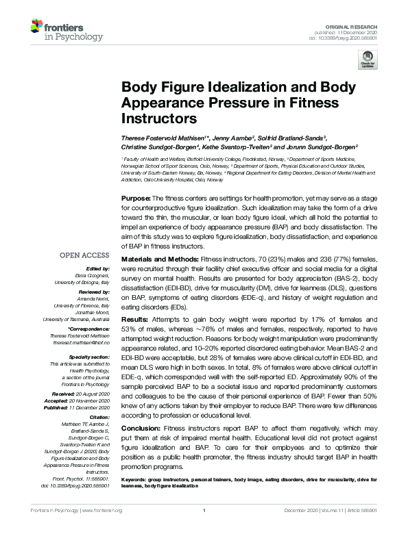 (PDF) Body Figure Idealization and Body Appearance Pressure in Fitness ...
