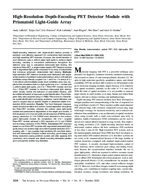 (PDF) High-Resolution Depth-Encoding PET Detector Module with ...