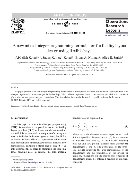(PDF) A new mixed integer programming formulation for facility layout design using flexible bays