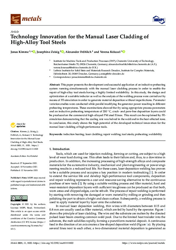 (PDF) Technology Innovation for the Manual Laser Cladding of High-Alloy ...