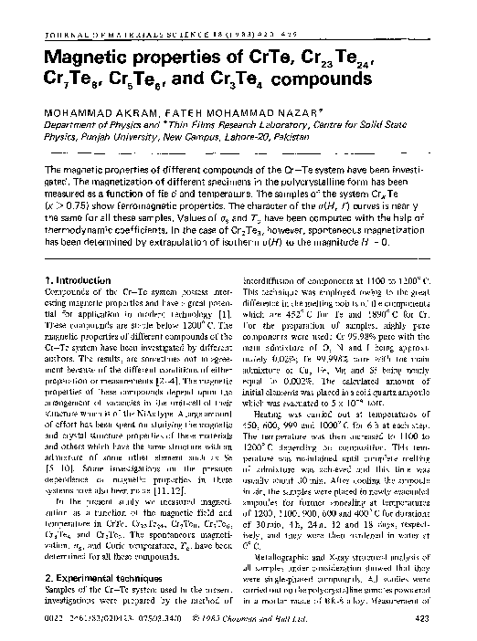 (PDF) Magnetic properties of CrTe, Cr23Te24, Cr7Te8, Cr5Te6, and Cr3Te4 ...