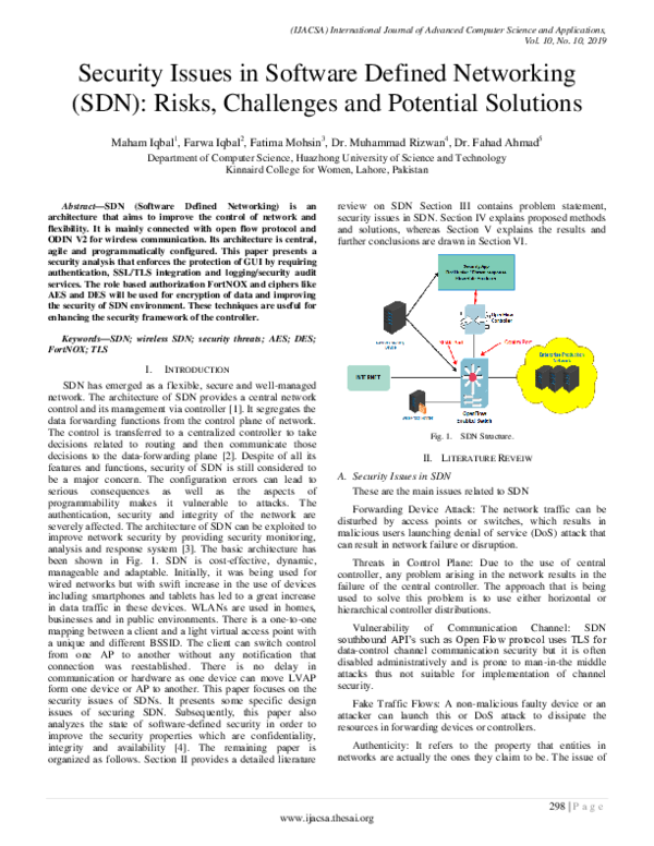 (PDF) Security Issues in Software Defined Networking (SDN): Risks, Challenges and Potential ...