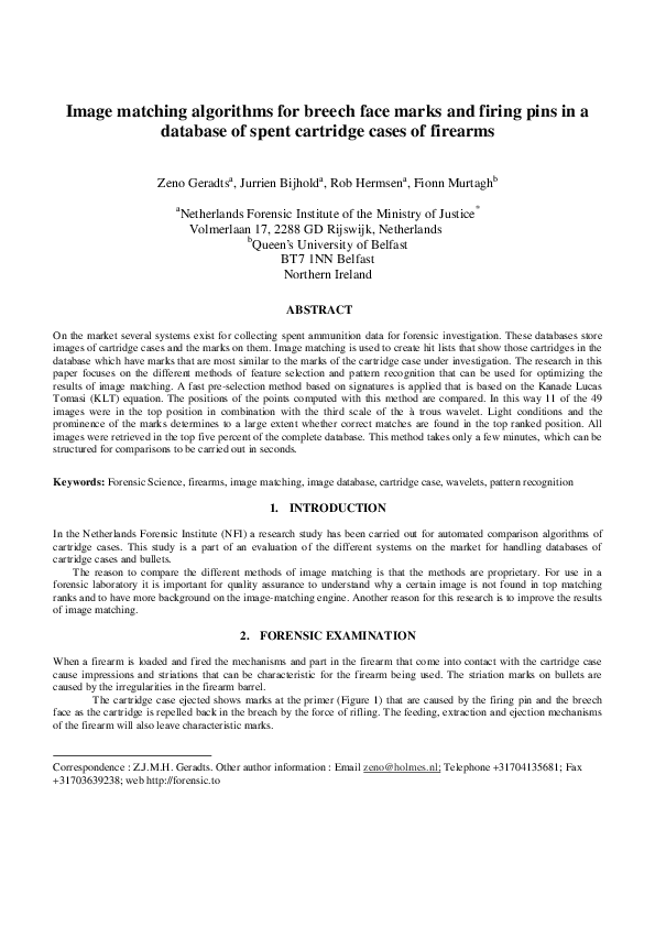 (PDF) Image matching algorithms for breech face marks and firing pins ...