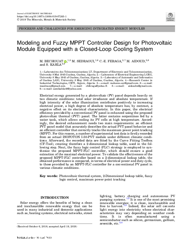 (PDF) Modeling and Fuzzy MPPT Controller Design for Photovoltaic Module ...
