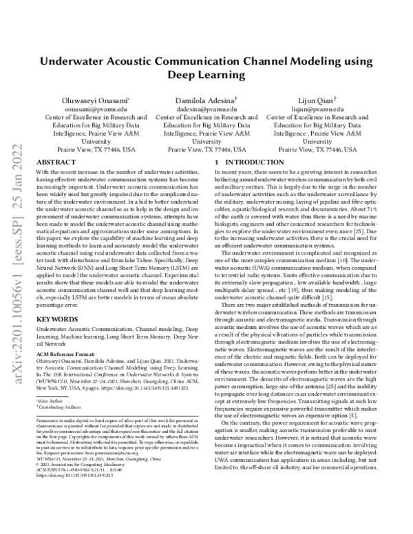 (PDF) Underwater Acoustic Communication Channel Modeling using Deep ...