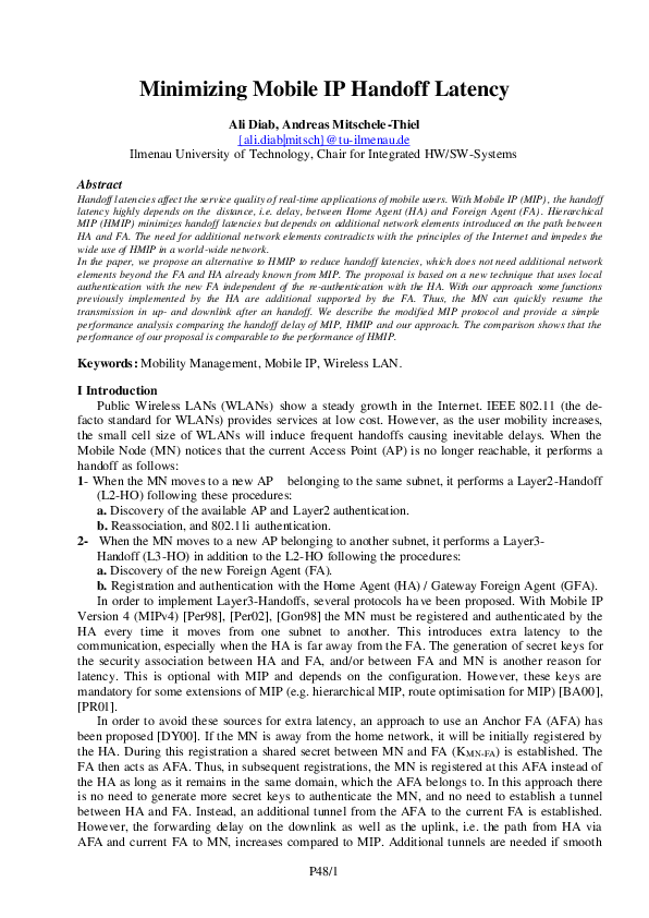 (PDF) Minimizing Mobile IP Handoff Latency