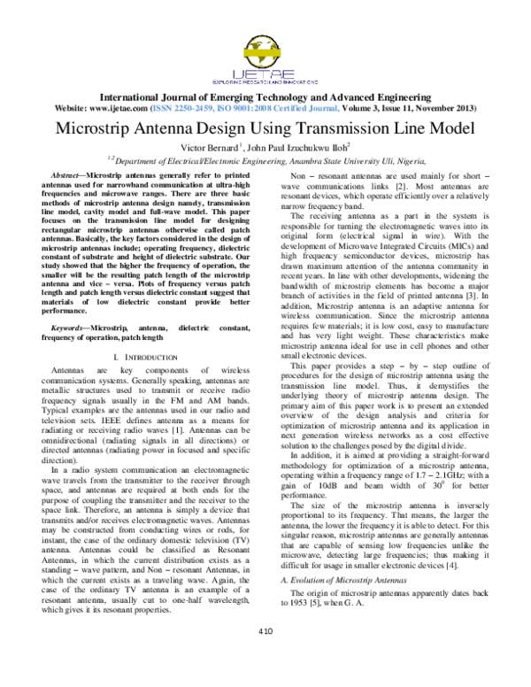 (PDF) Microstrip Antenna Design Using Transmission Line Model