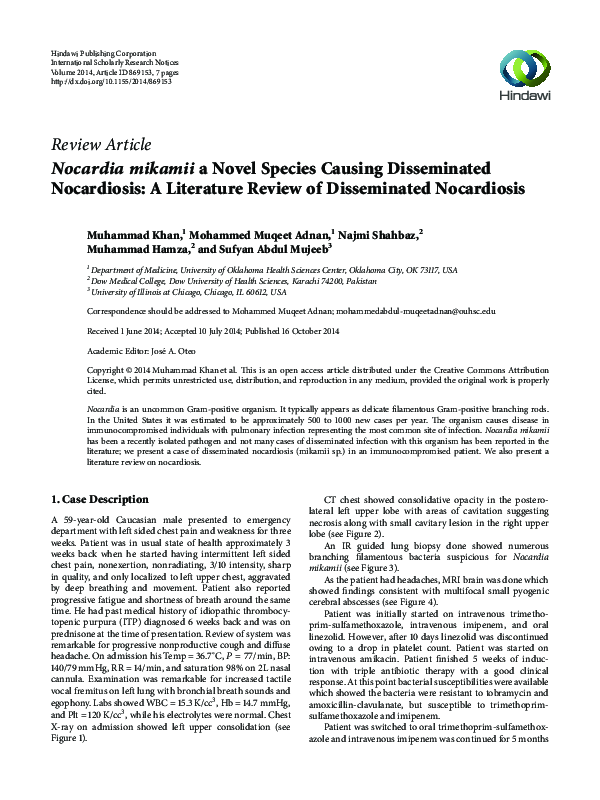 (PDF) Nocardia mikamiia Novel Species Causing Disseminated Nocardiosis ...